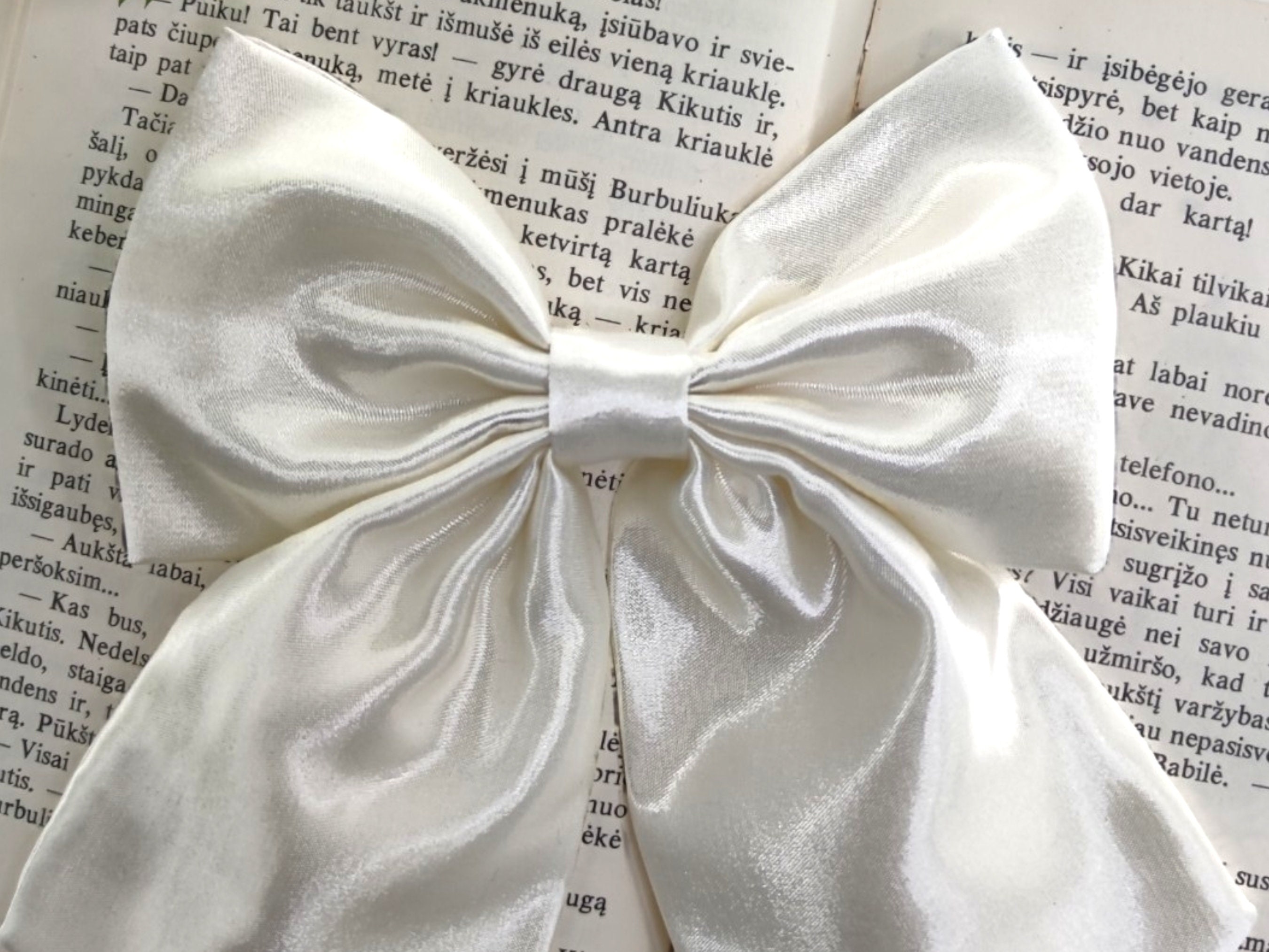 Bow Hair Clip, White Satin Bow, Large Hair Bows, Bow Hair Tie, Hair ...