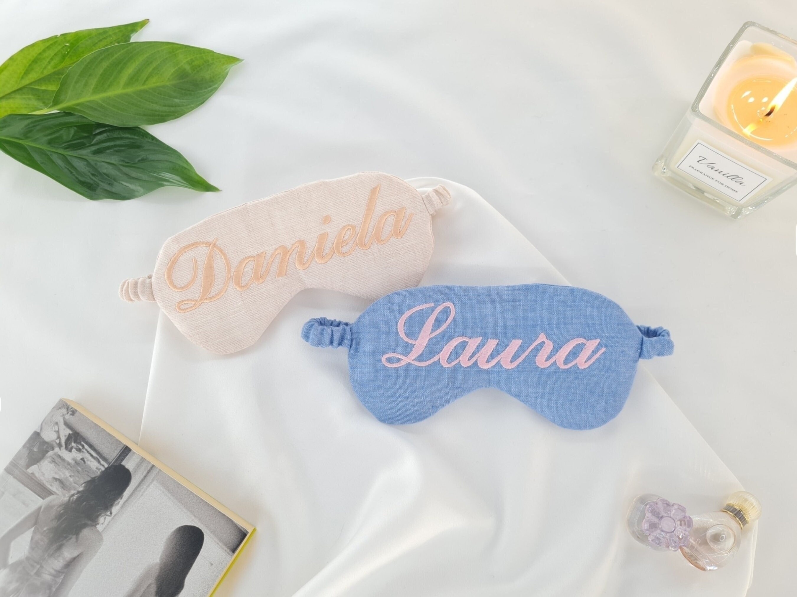 Embroidered Linen Sleep Mask, Custom Eye Mask, Personalized Sleeping ...