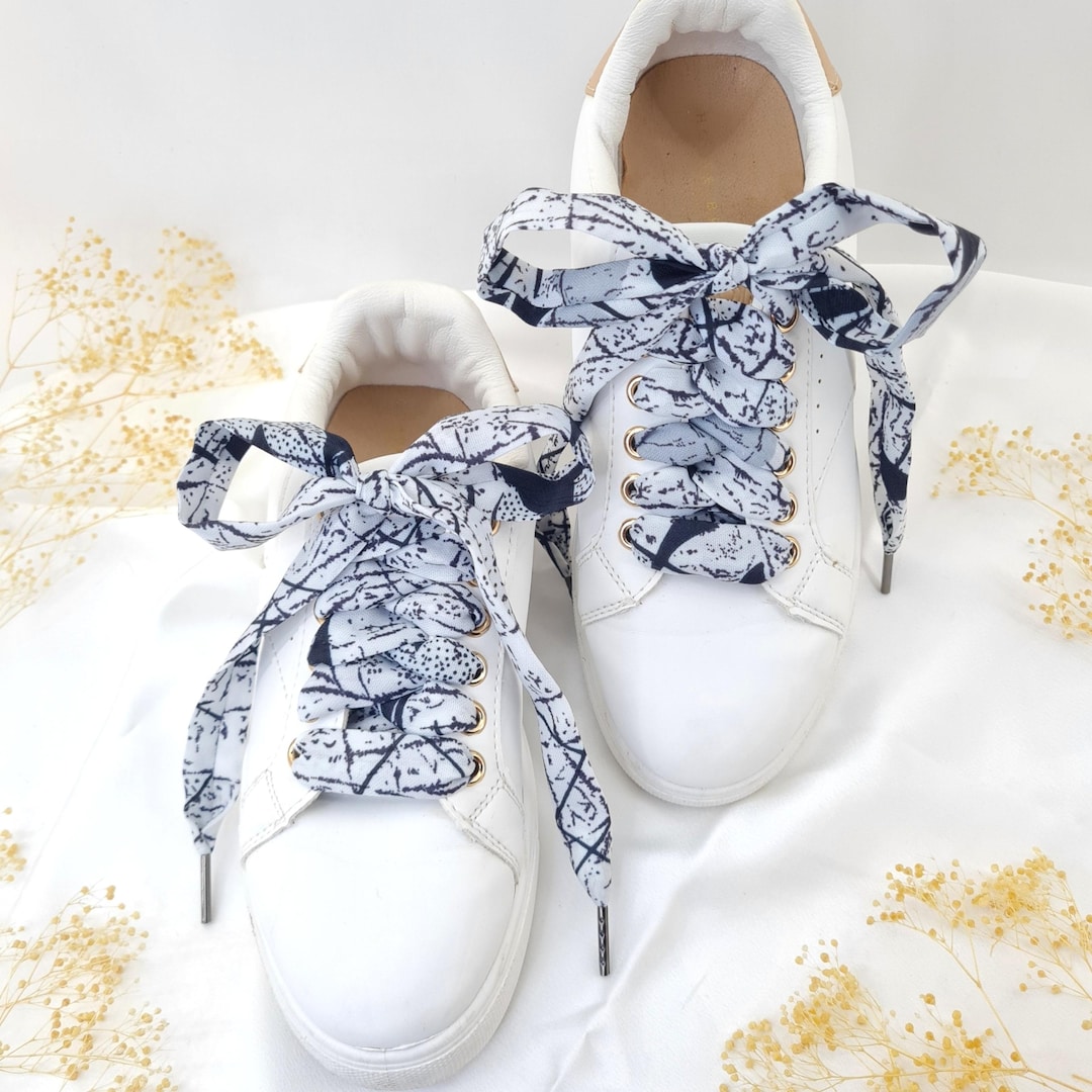 Ribbon Shoelaces Black and White Shoe Laces Wide Shoelaces Fancy Shoe ...