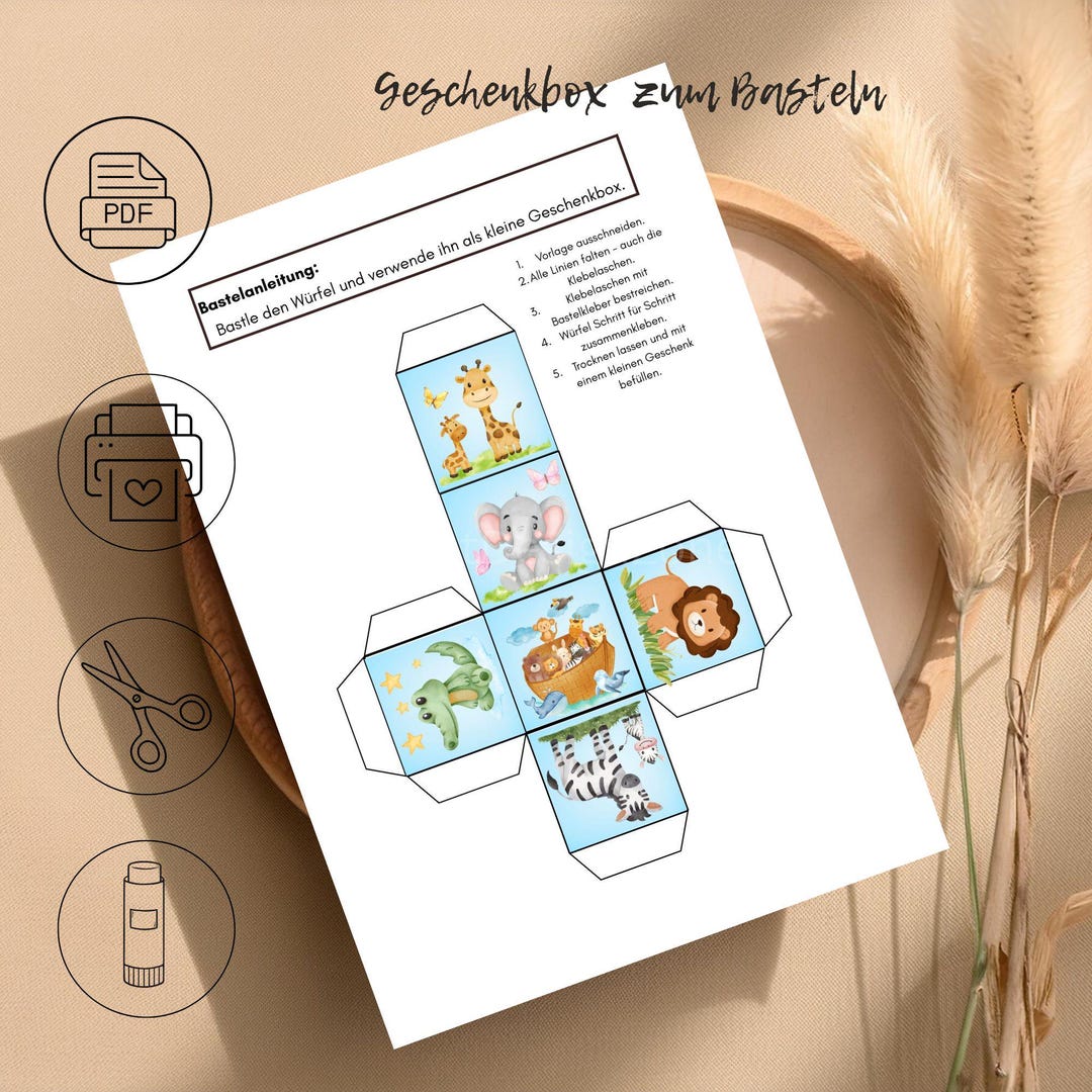 Wild Animals Gift Box DIY | Cube Box Template PDF | Printable Cut-out ...