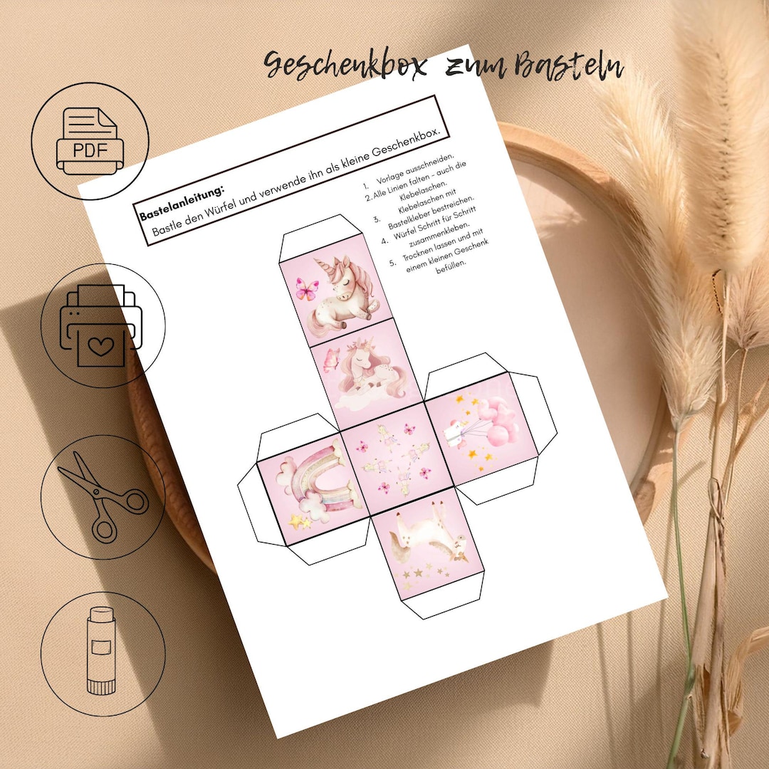 Unicorn Gift Box DIY | Cube Box Template PDF | Printable Unicorn Box ...