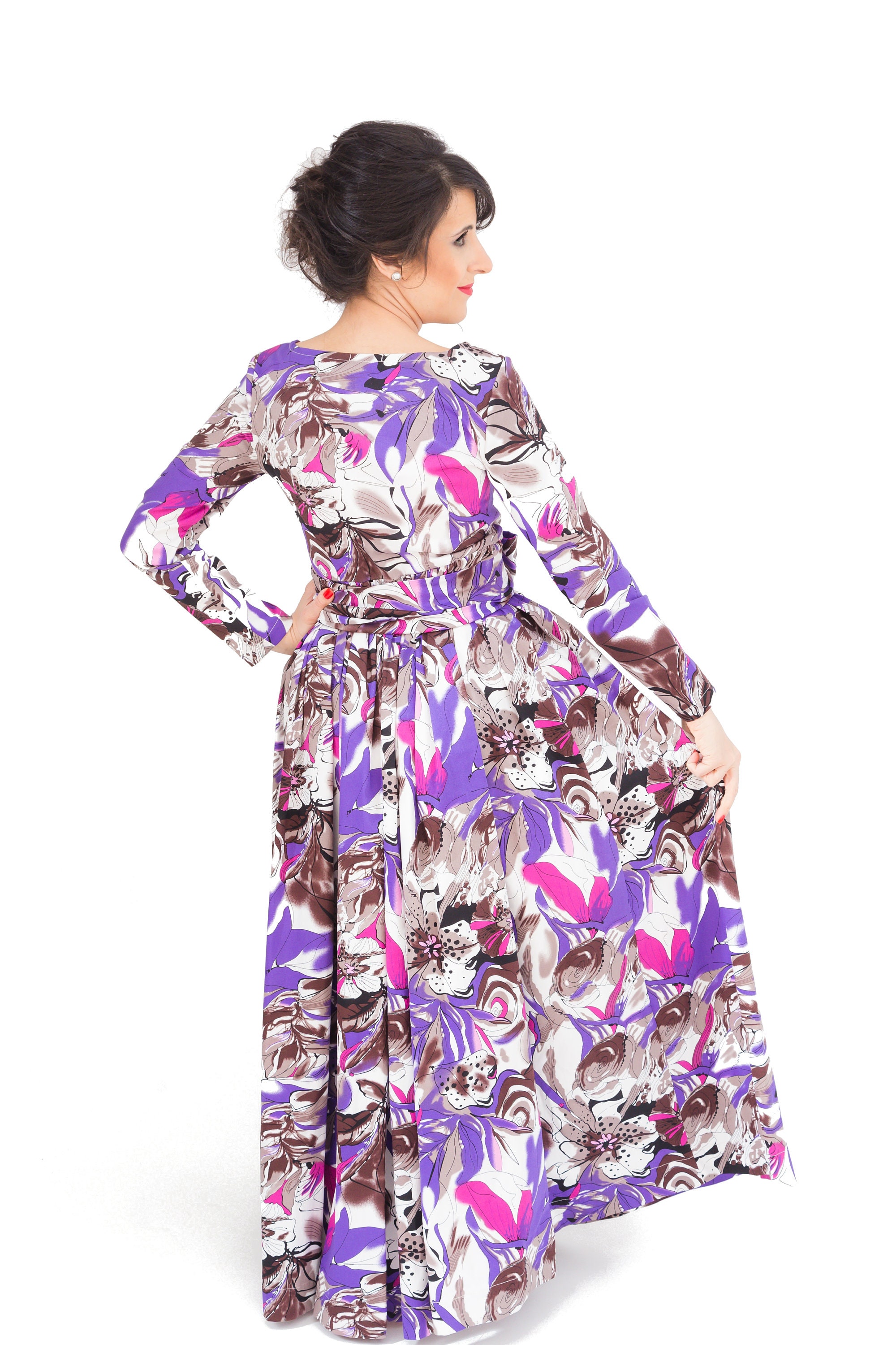 Womens Dress, Long Dress, Maxi Dress, Floral Print Dress, Round Neck ...