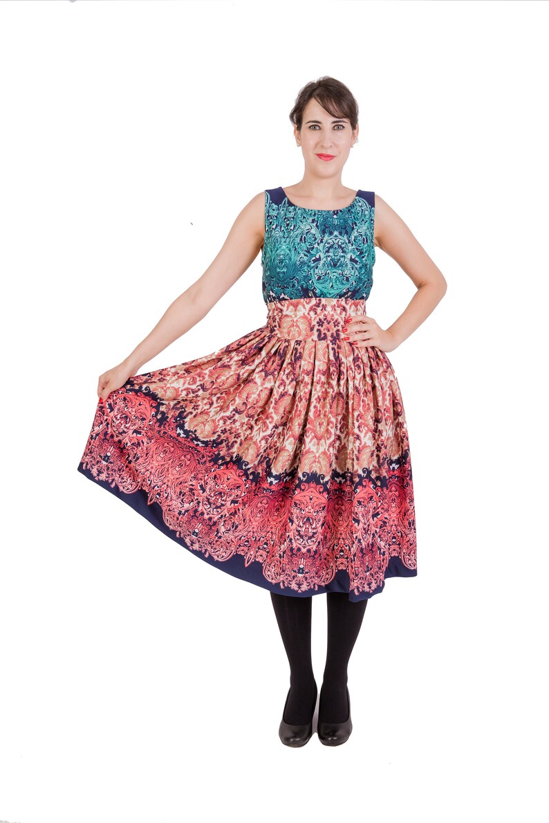 Womens Dress Short Dress Midi Dress Multicolor Dress Round - Etsy