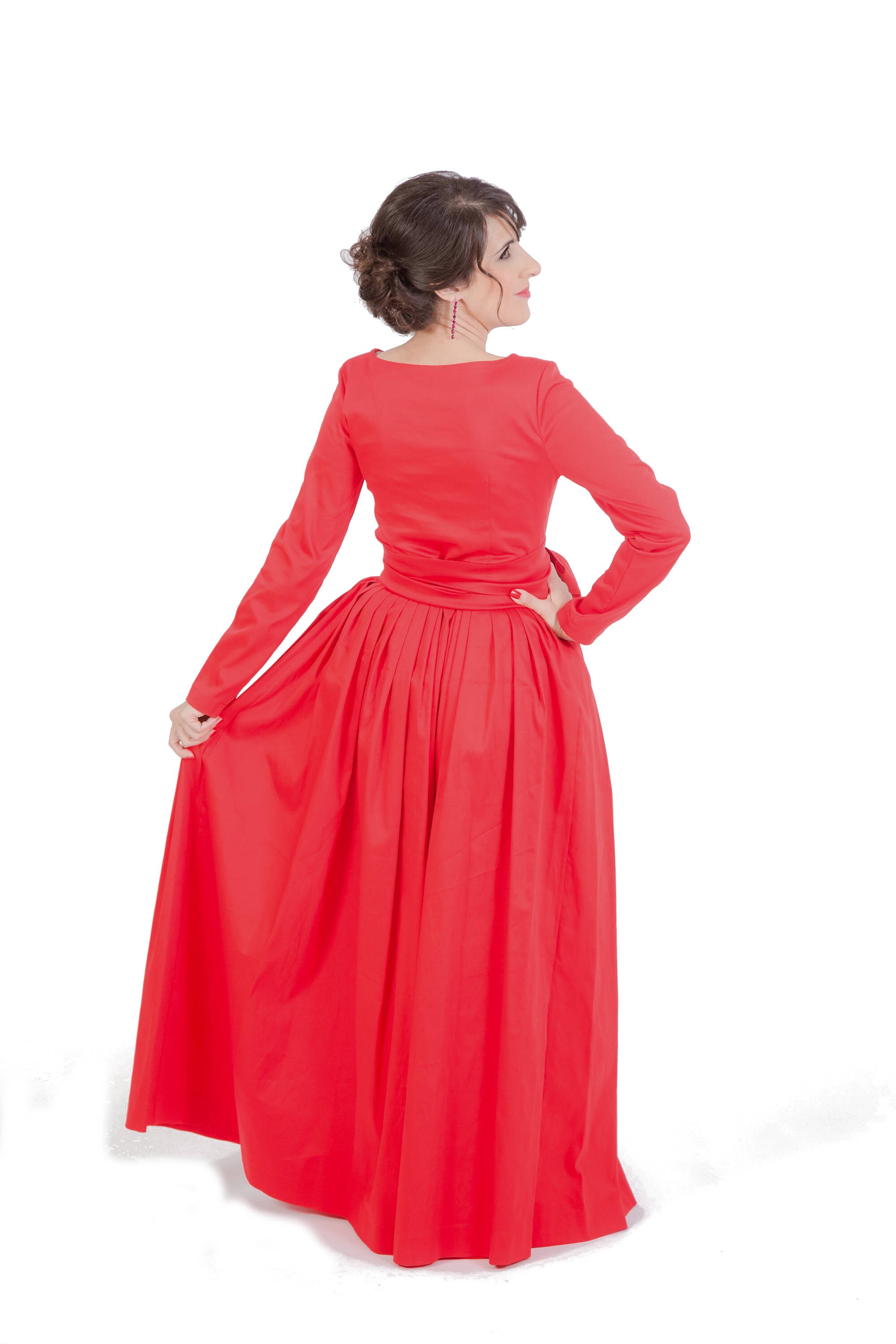 Womens Dress, Long Dress, Maxi Dress, Red Dress, Round Neck Dress, Long ...