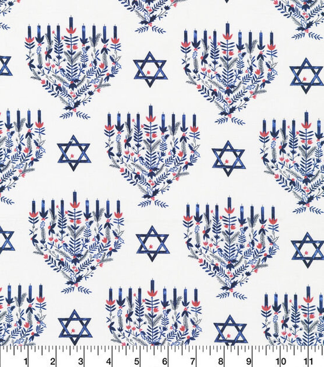 Hanukkah Fabric, Menorah, Fabric by the Half Yard, Craft Fabric, Judaic ...