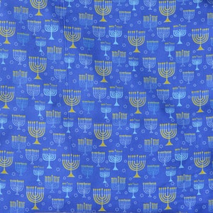Menorah Fabric, Judica, by the Half Yard, Judaica Fabric, Hanukkah Gift ...
