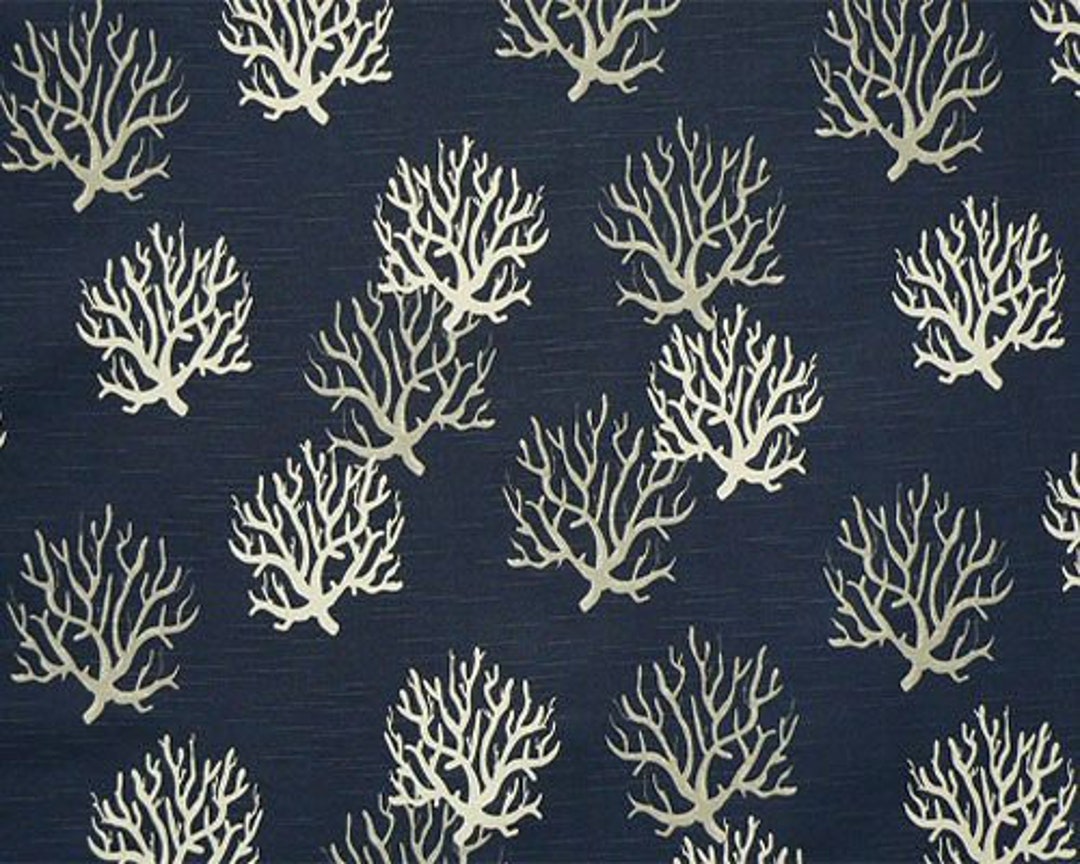 Coastal Fabric, Navy Blue, Coral Fabric, Isadella, Home Decor Fabric ...