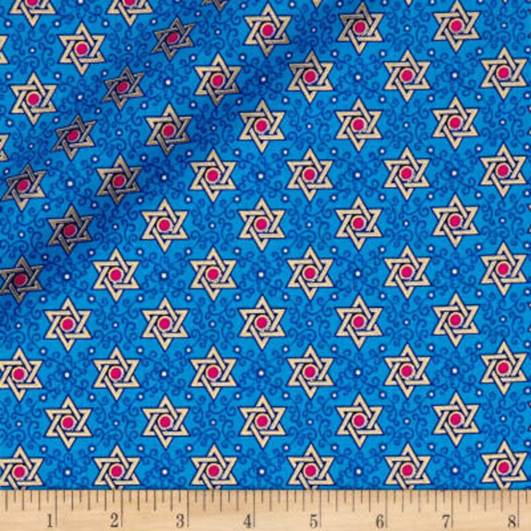 Judaic Fabric, Star of Peace, Metallic, Hanukkah Fabric, Star of David ...