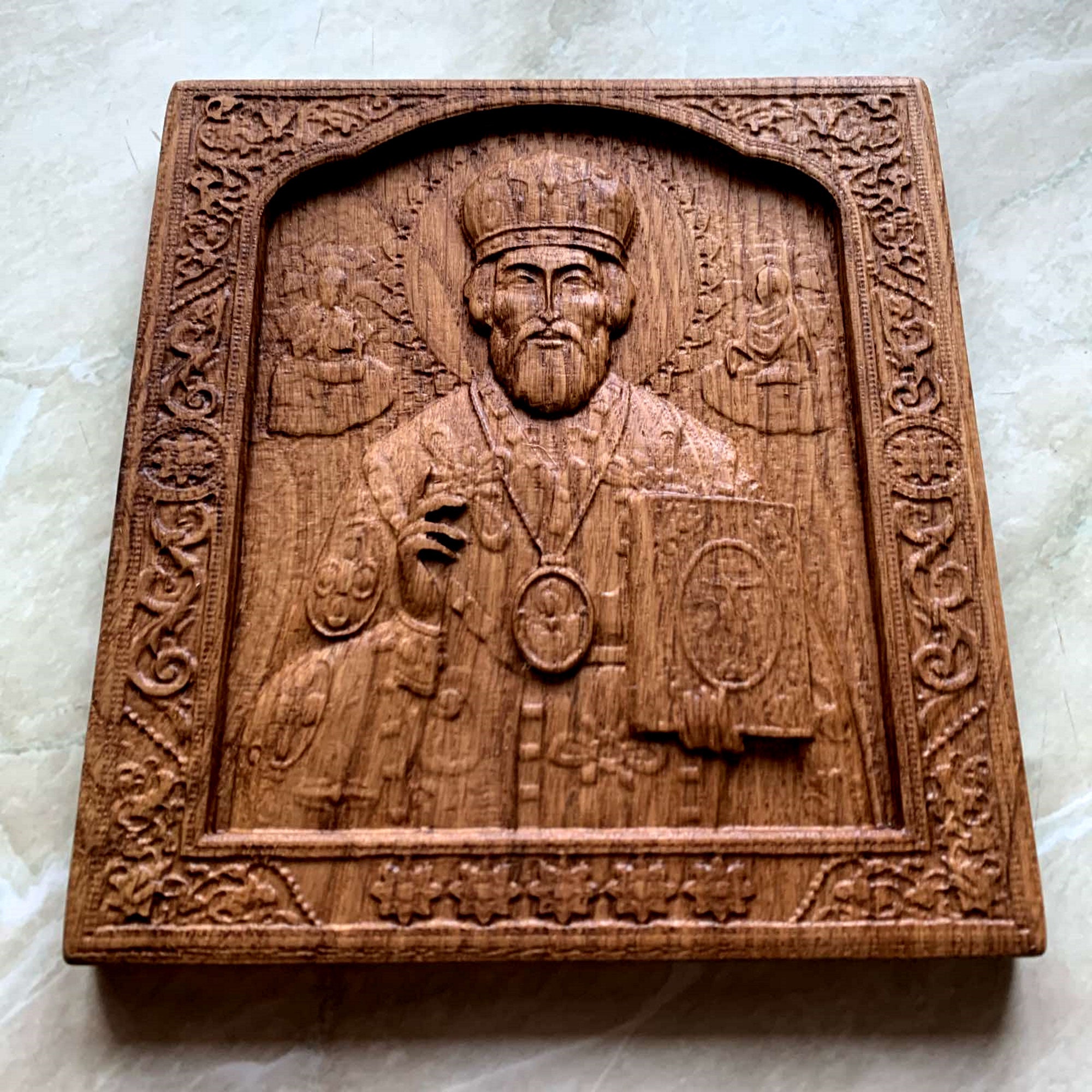 Saint Nicholas Carved Wooden Icon, St. Nicholas the Wonderworker Icon ...