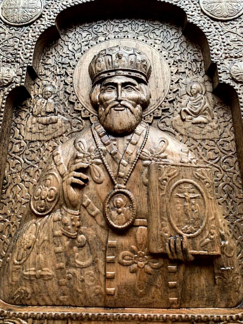 Saint Nicholas Carved Wooden Icon St. Nicholas the - Etsy