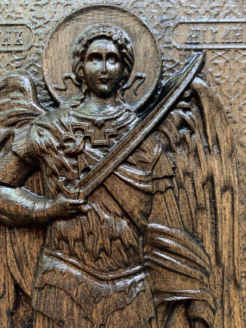 St. Michael the Archangel Carved Wooden Icon, Holy Protector, Religious ...