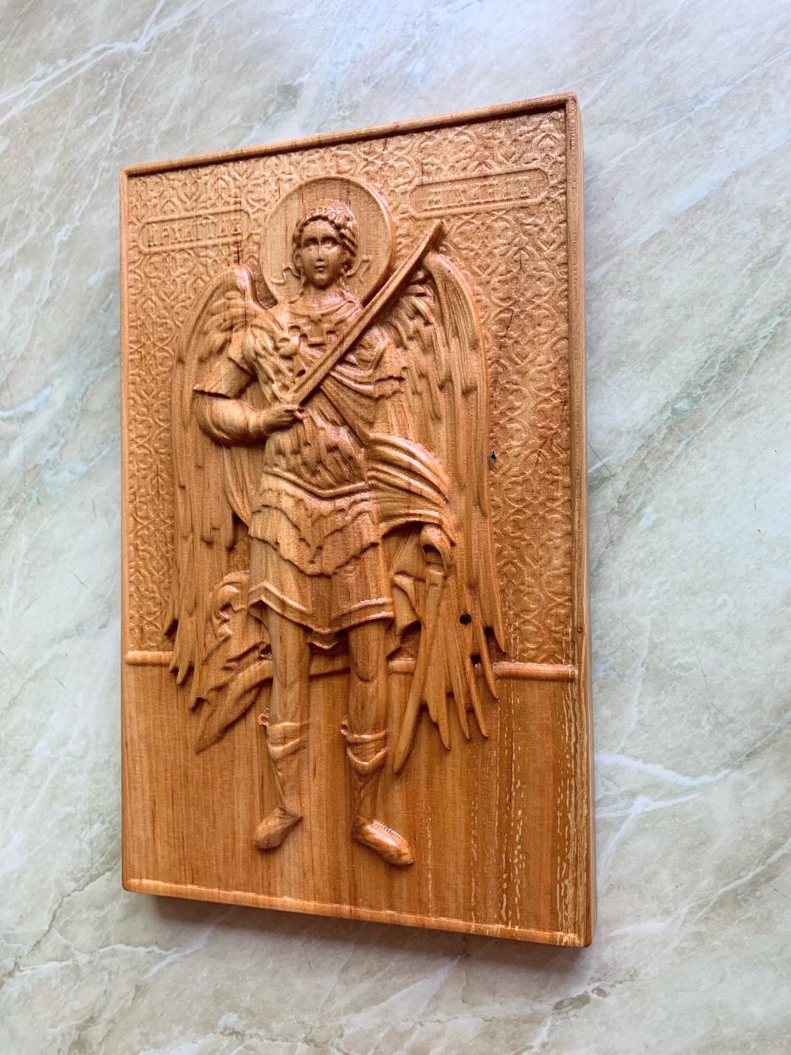 St. Michael the Archangel Carved Wooden Icon, Holy Protector, Religious ...