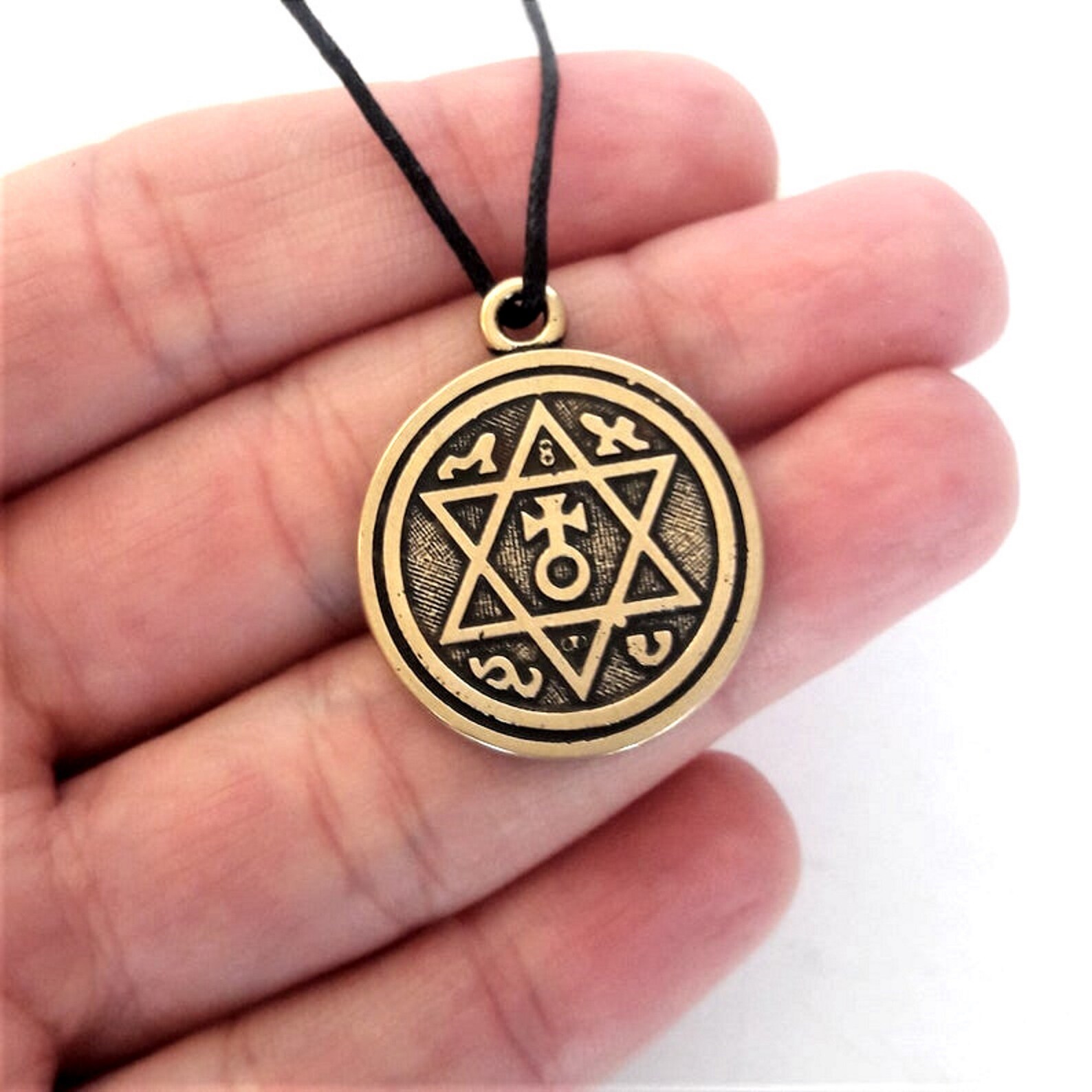 Bronze Solomon Seal Hexagram Pendant - Protective Star of David ...