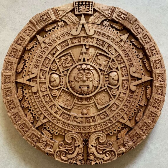Aztec Mayan Calendar carved wood picture. 8 Diameter | Etsy