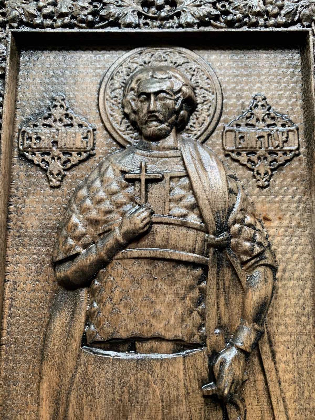 Saint Victor of Damascus Wooden Carved Icon, Wooden Gift, Christian ...