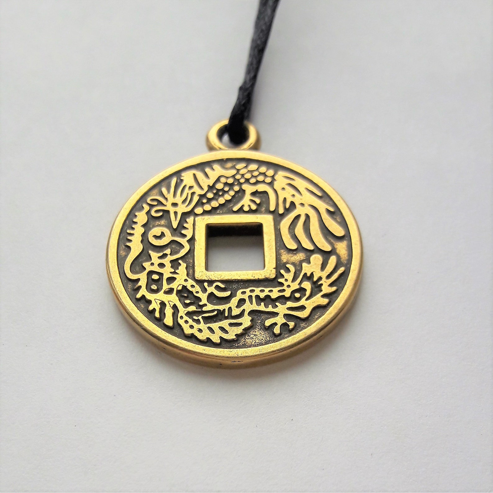 Lucky Chinese Fortune Coin Pendant. Bronze Feng Shui Charm. Asian Good ...
