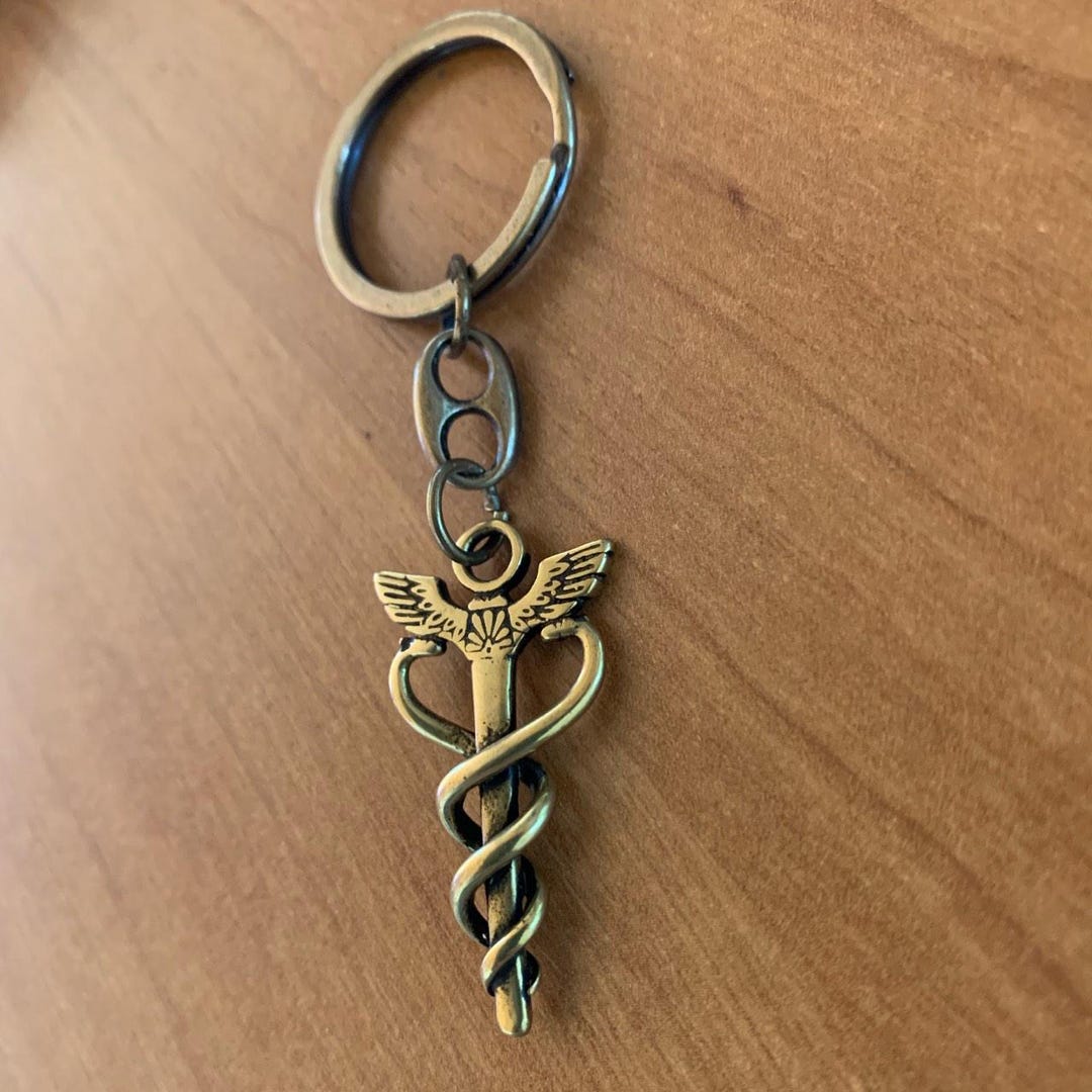 Caduceus Mercury Hermes Bronze Keychain, Medical Symbol, Snake Wings ...