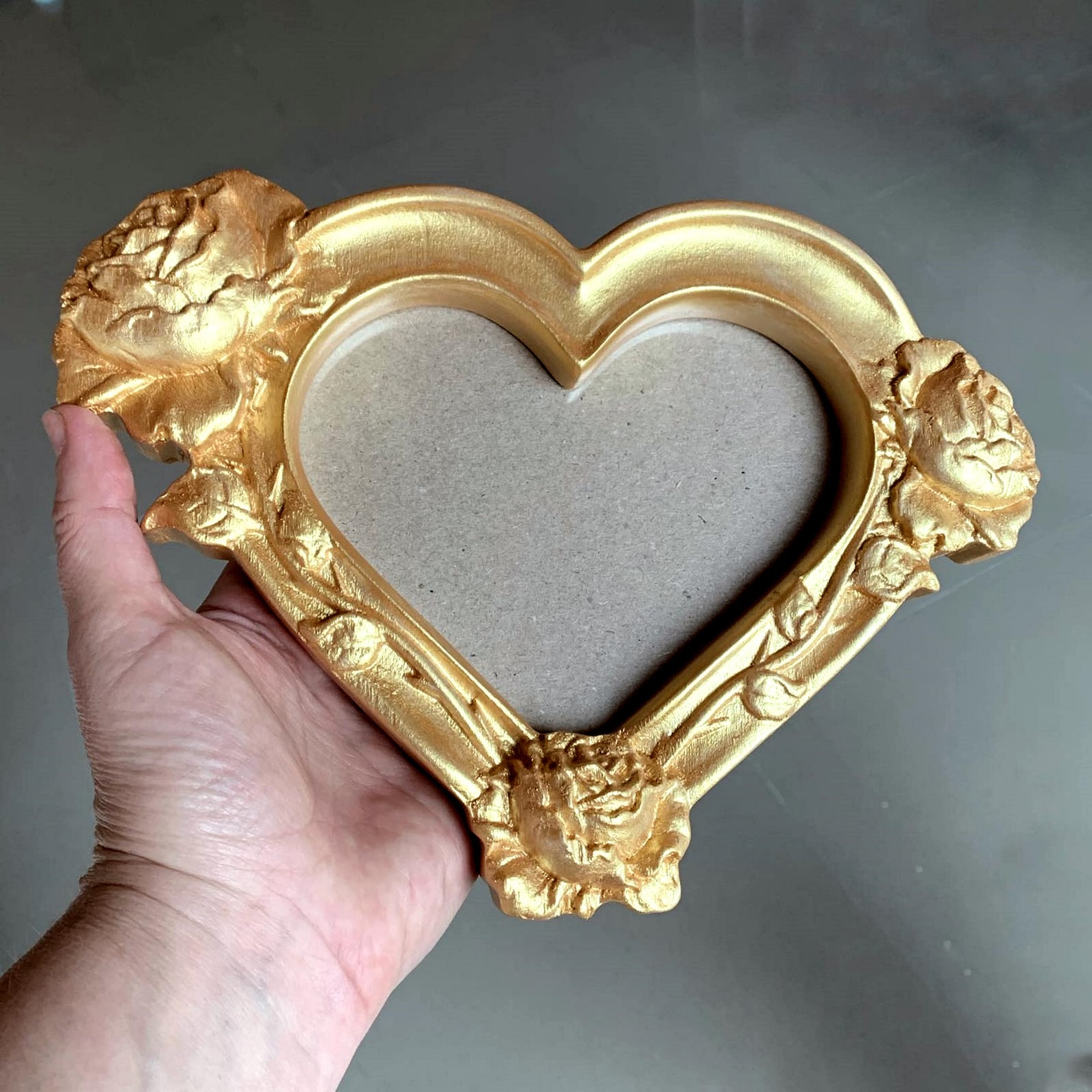 Gold Heart Shaped Photo Picture Frame With Roses Wood - Etsy