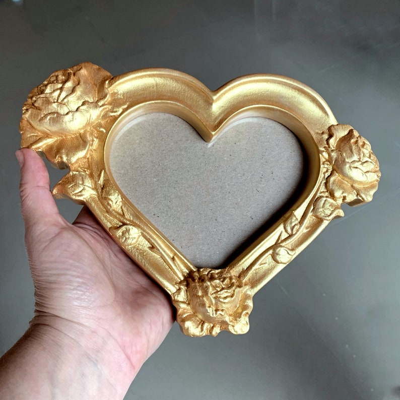 Gold Heart Shaped Photo Picture Frame With Roses Wood - Etsy