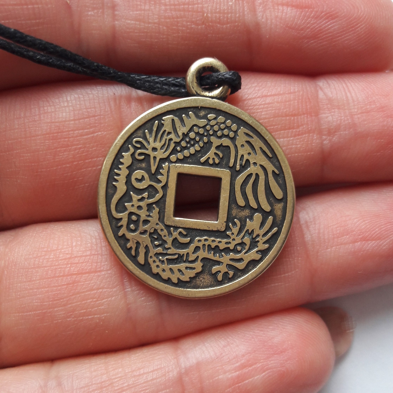 Lucky Chinese Fortune Coin Pendant. Bronze Feng Shui Charm. Asian Good ...