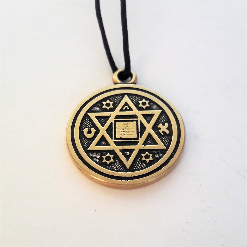Solomon seal hexagram bronze pendant. Hexagram of Solomon. | Etsy