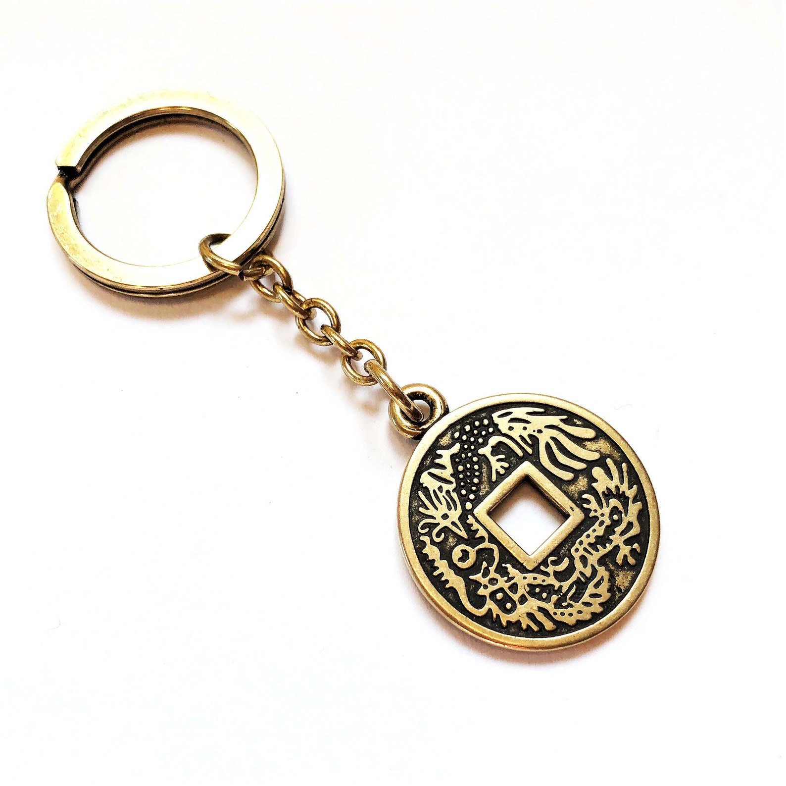 Chinese Lucky Coin Bronze / Silver Plated Keychain. Feng Shui | Etsy