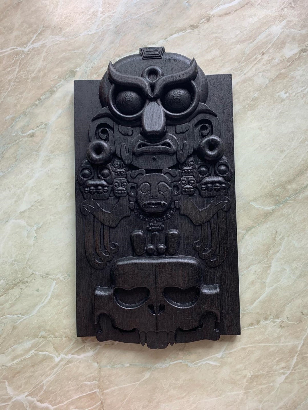 Aztec Mayan Wooden Wall Art, Carved Wood Relief Wall Panel Plaque, Home ...
