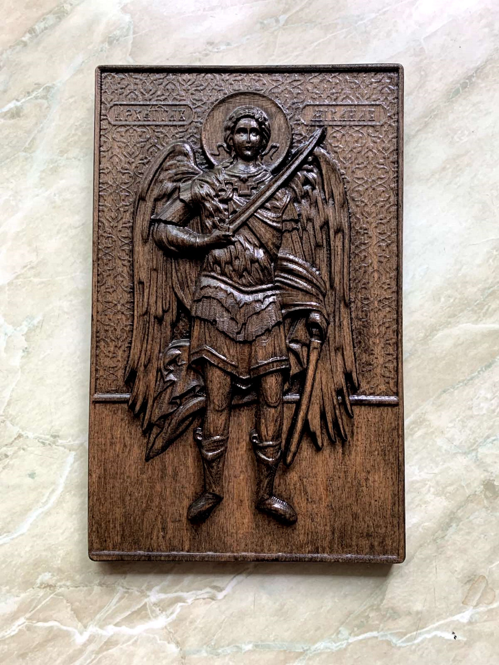 St. Michael the Archangel Carved Wooden Icon, Holy Protector, Religious ...