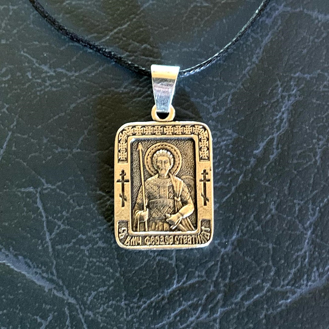 Saint Theodore Stratelates Pendant Icon Necklace. Religious Charm ...