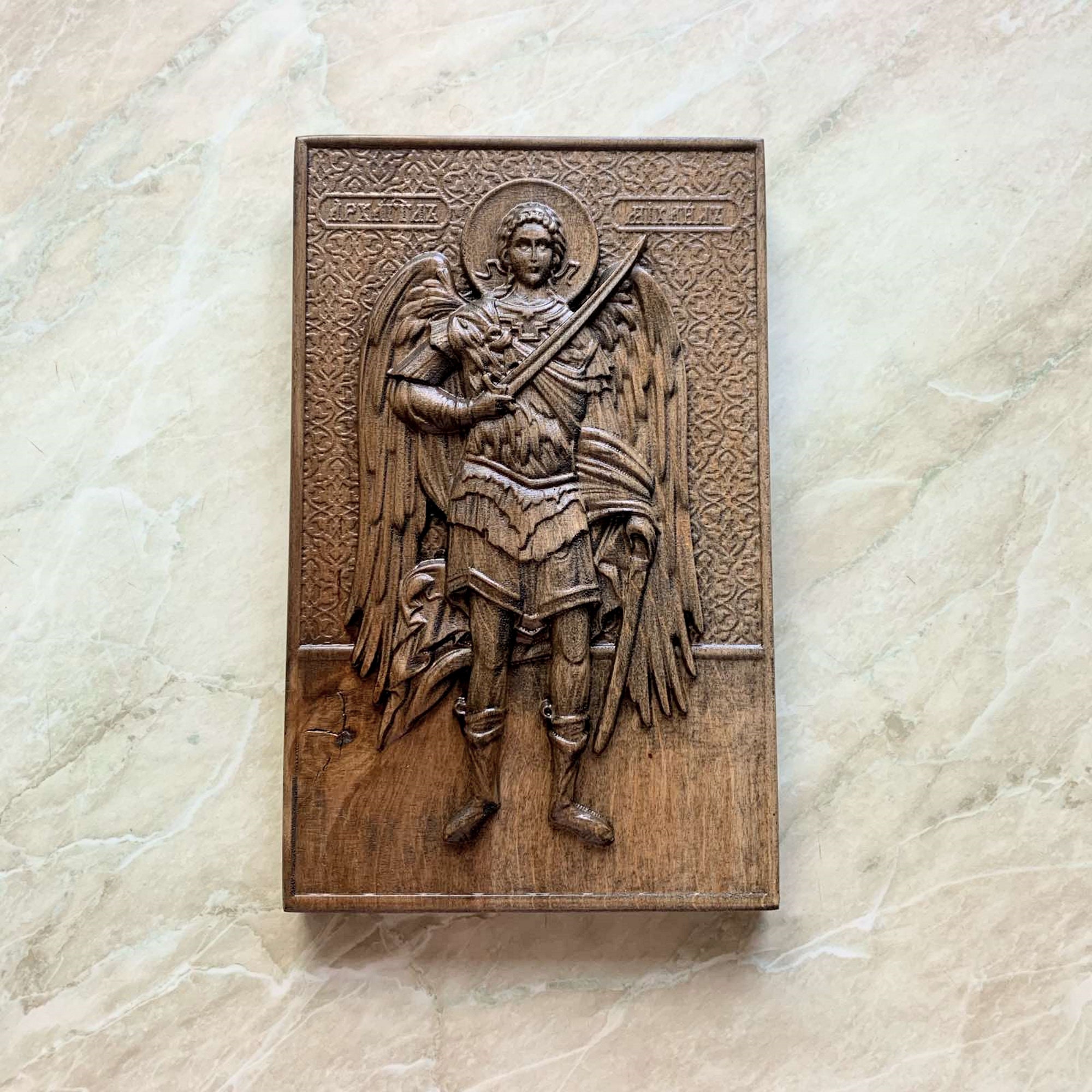 St. Michael the Archangel Carved Wooden Icon Holy Protector | Etsy