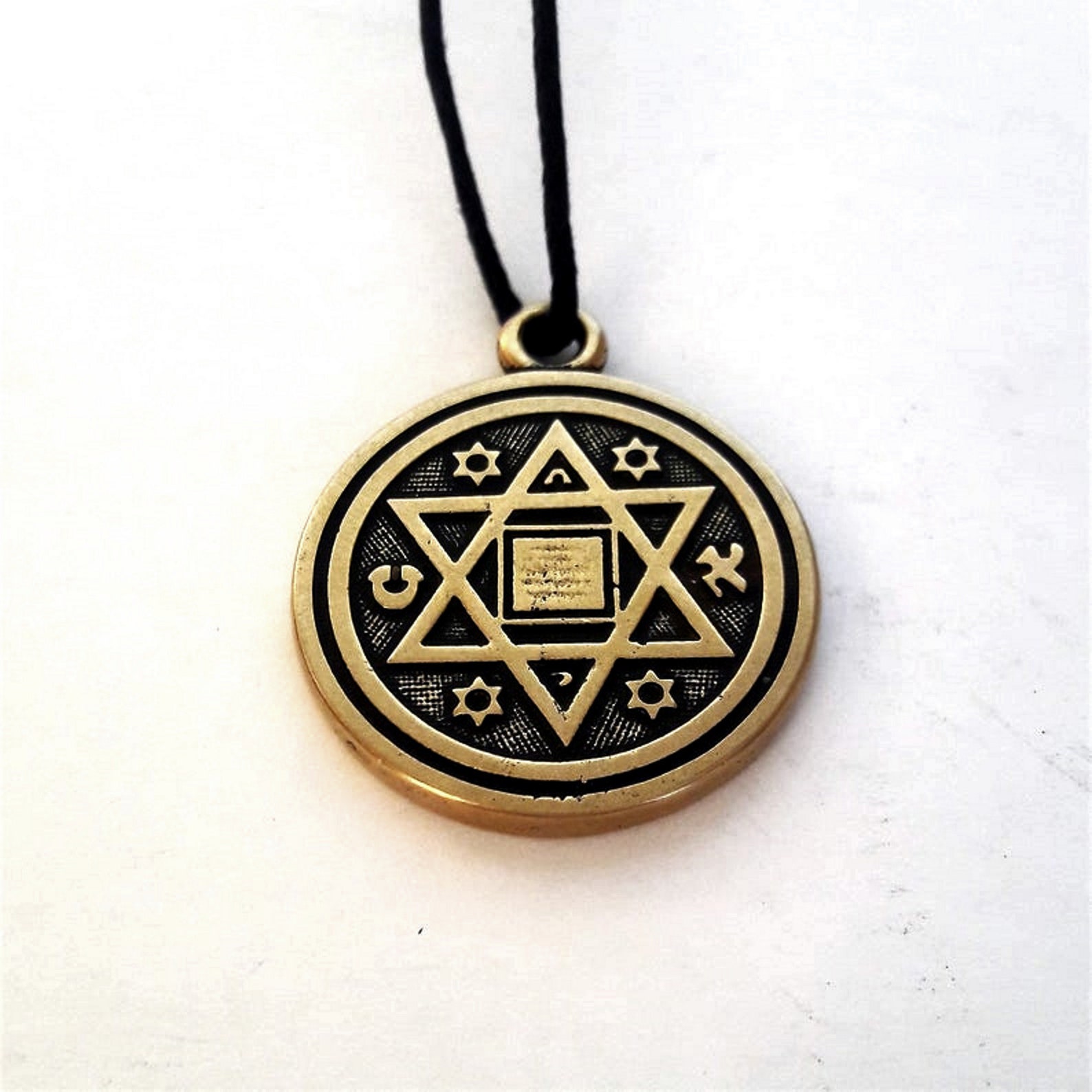 Bronze Solomon Seal Hexagram Pendant - Protective Star of David ...