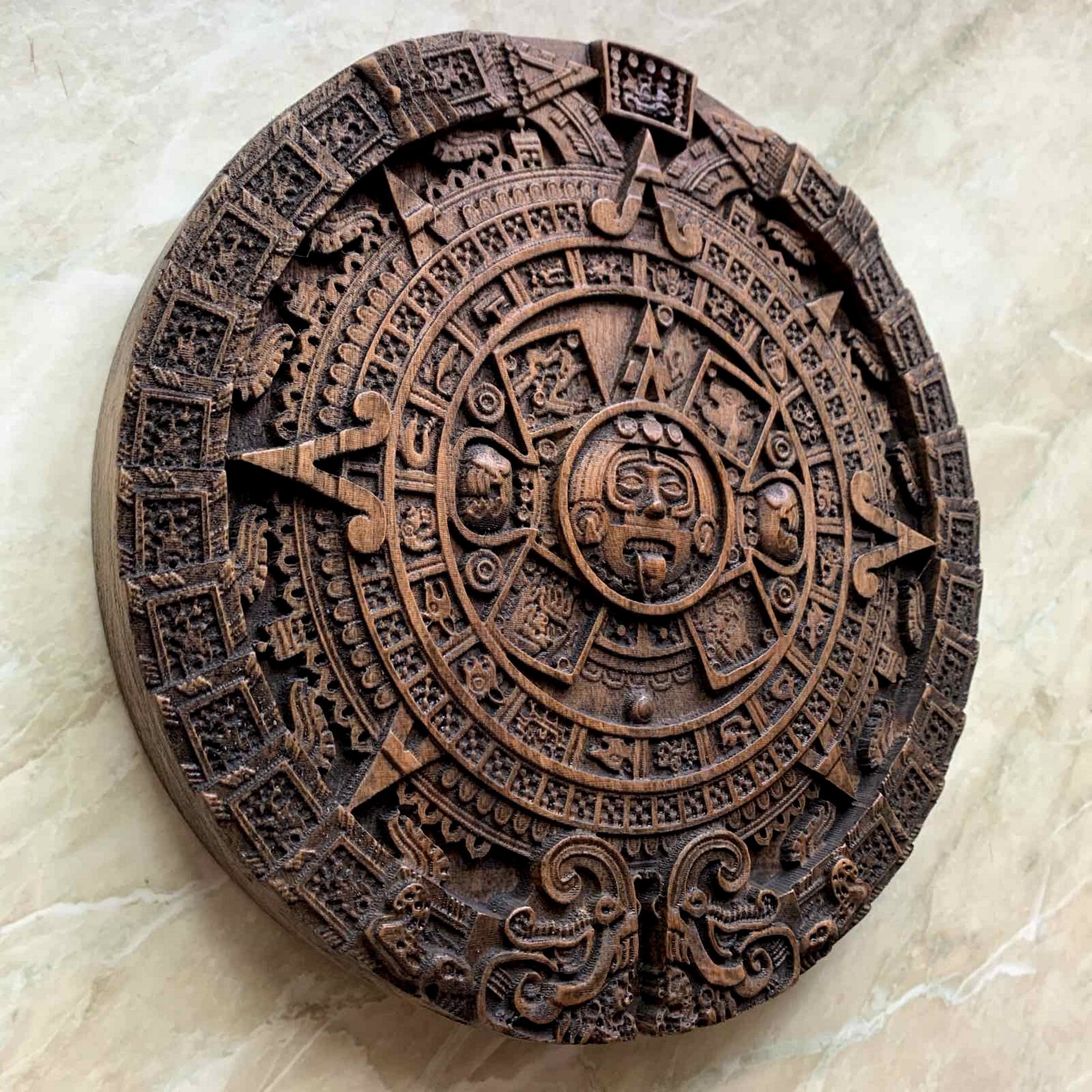 Aztec Mayan Calendar carved wood picture. 8 Diameter | Etsy