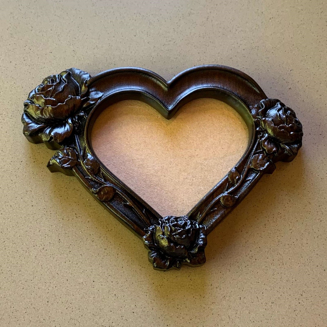 Wooden Heart Shaped Photo Picture Frame With Roses, Wood Carving, Love ...
