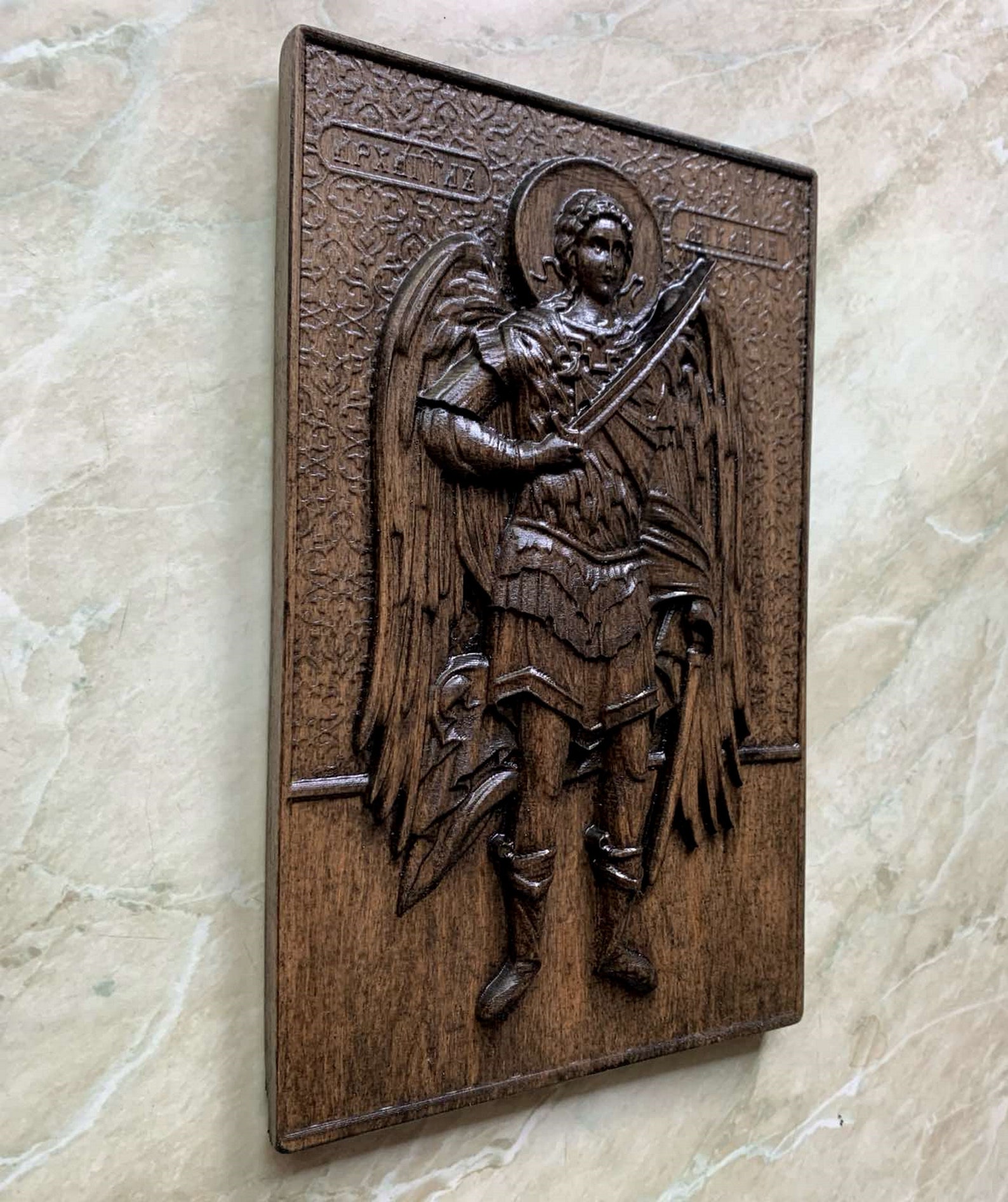 St. Michael the Archangel Carved Wooden Icon, Holy Protector, Religious ...