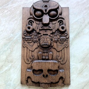 Aztec Mayan Wooden Wall Art, Carved Wood Relief Wall Panel Plaque, Home ...