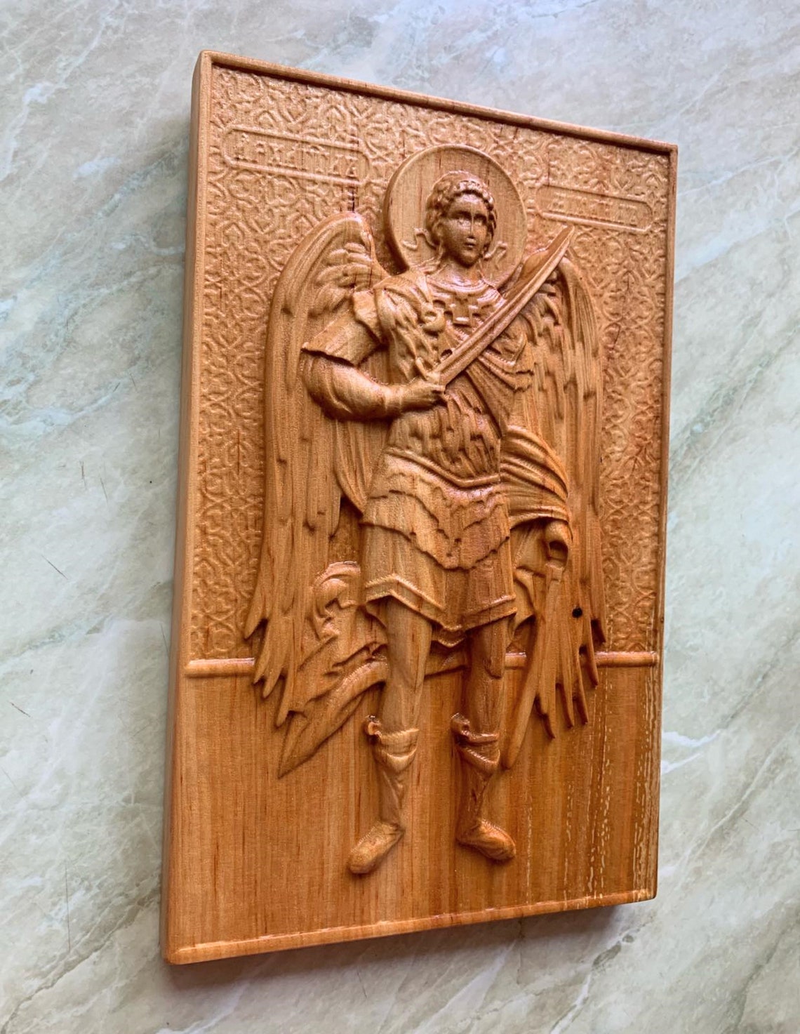 St. Michael the Archangel Carved Wooden Icon, Holy Protector, Religious ...