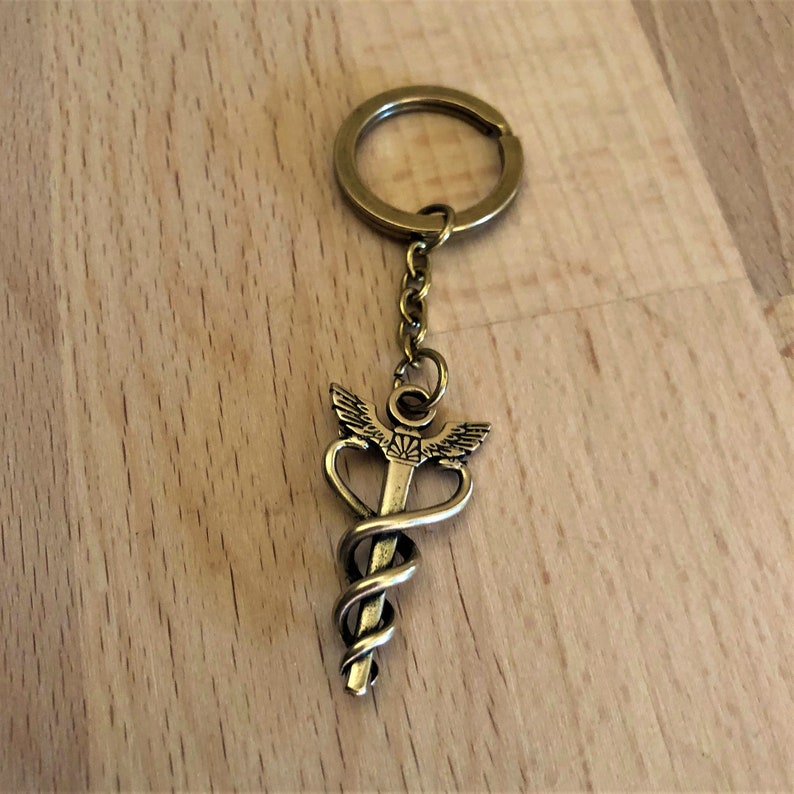 Caduceus Mercury Hermes Bronze Keychain Medical Symbol Snake - Etsy