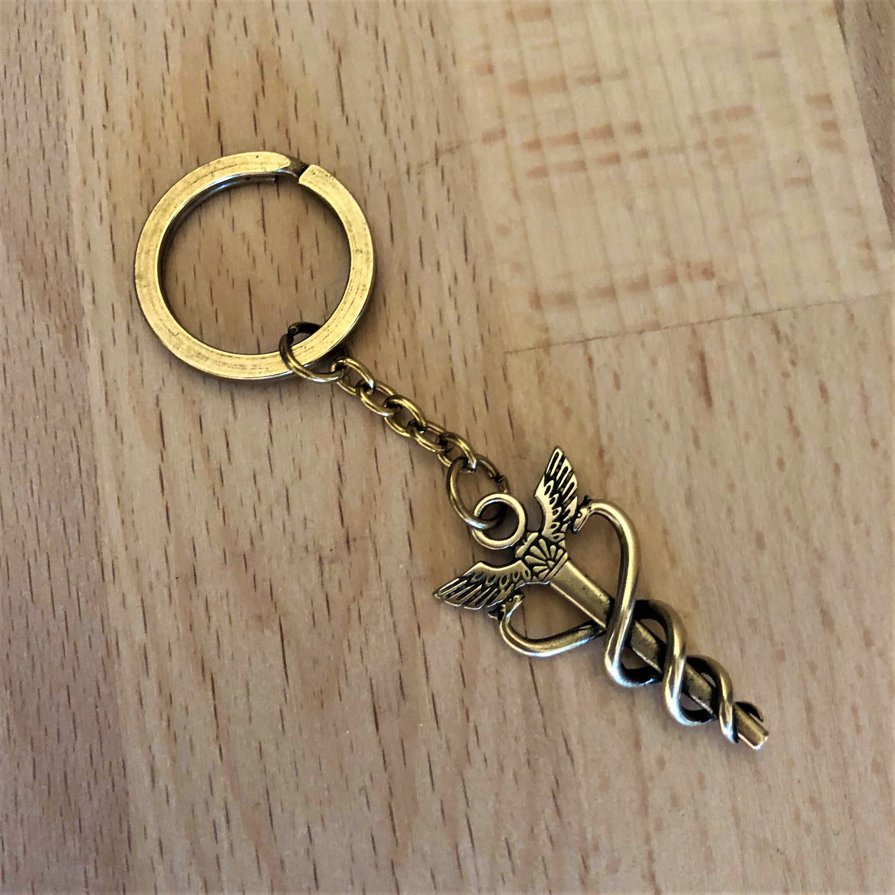 Caduceus Mercury Hermes Bronze Keychain Medical Symbol Snake - Etsy