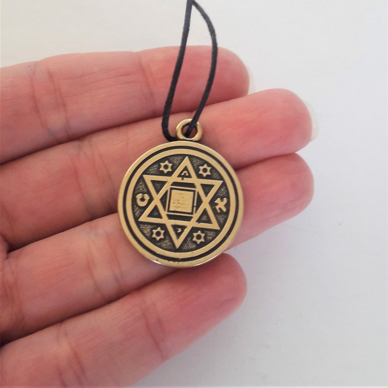 Solomon seal hexagram bronze pendant. Hexagram of Solomon. | Etsy