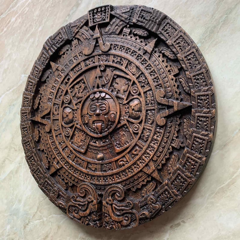 Aztec Mayan Calendar Carved Wood 9 Diameter Wooden - Etsy UK