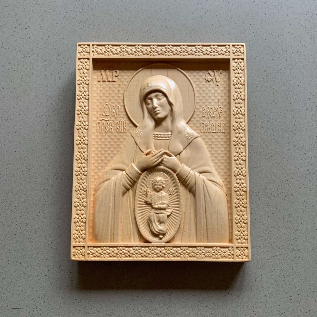 Theotokos, Virgin Mary Helper Childbirth Carved Wooden Icon. Christian ...