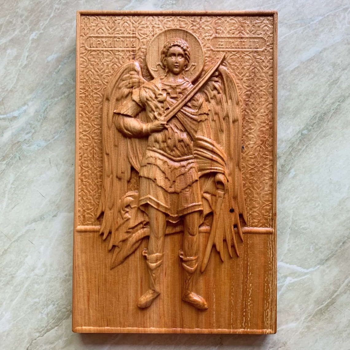 St. Michael the Archangel Carved Wooden Icon, Holy Protector, Religious ...
