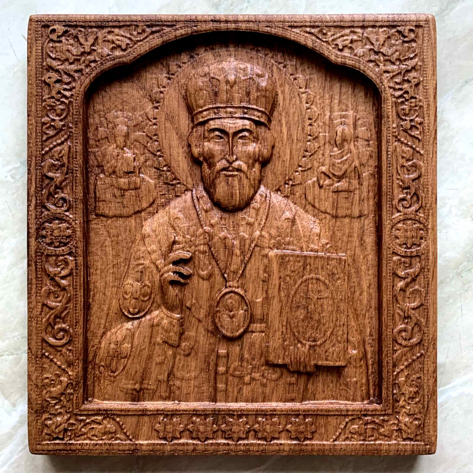 Saint Nicholas Carved Wooden Icon, St. Nicholas the Wonderworker Icon ...