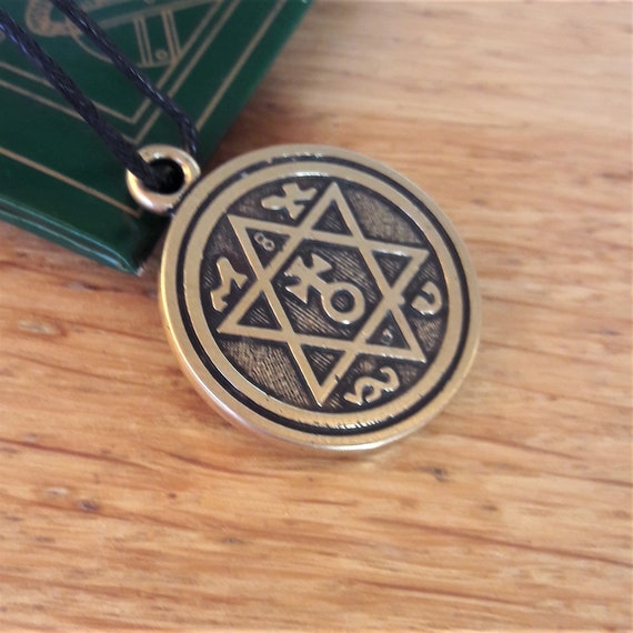 Solomon seal hexagram bronze pendant. Hexagram of Solomon. | Etsy