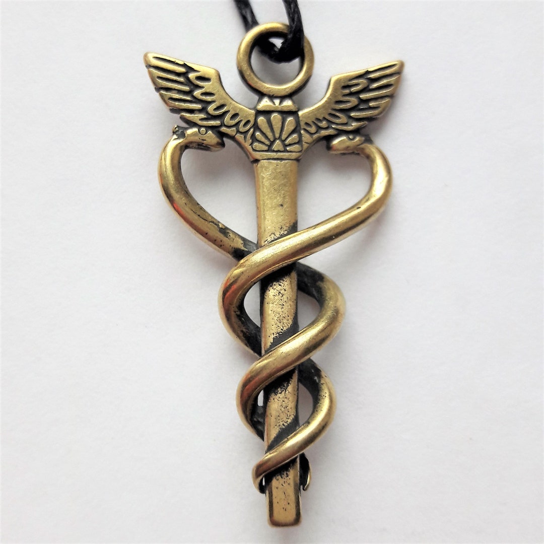 Caduceus Mercury Hermes Symbol Pendant, Medical Snake Necklace, Symbol ...