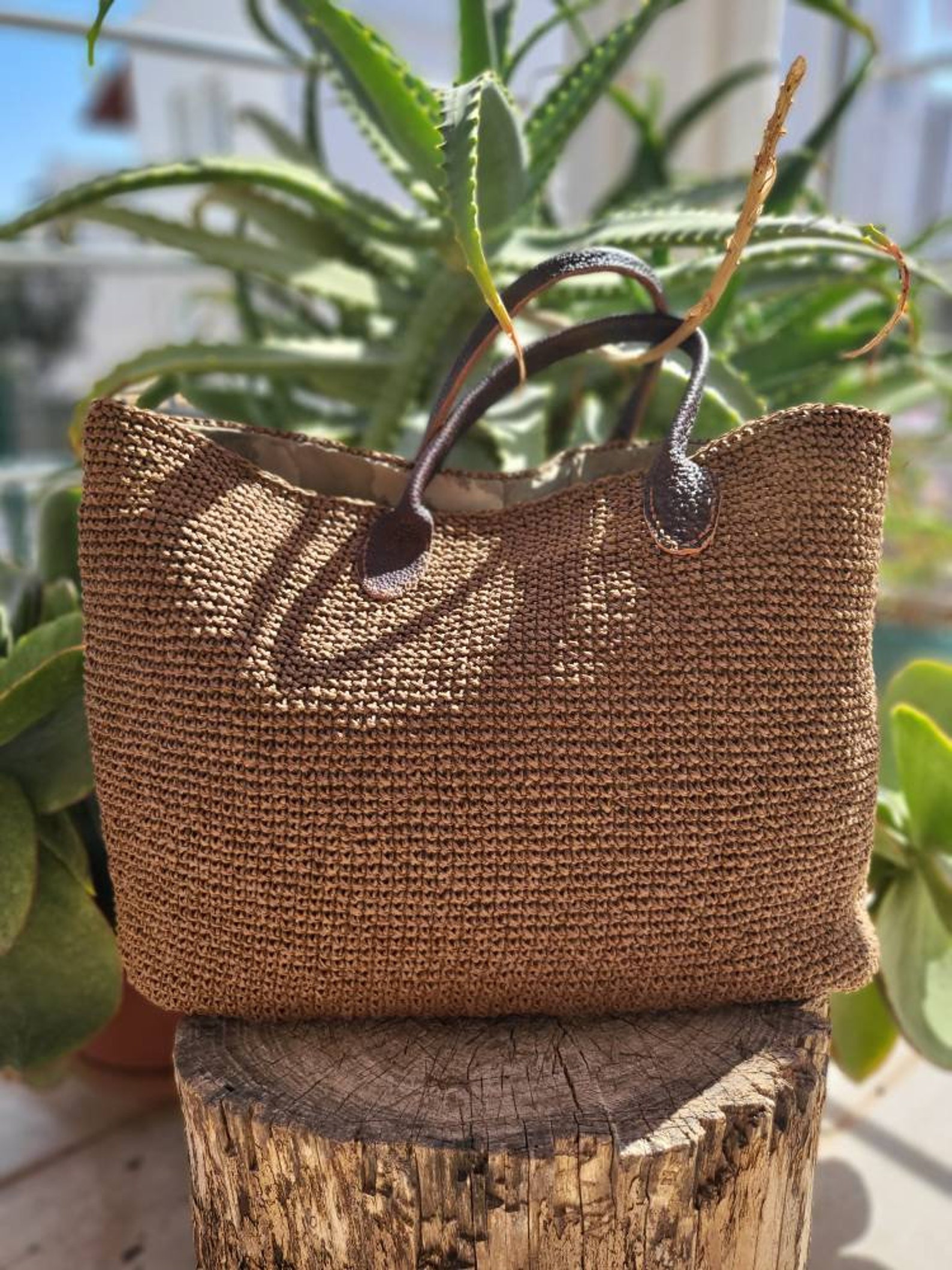 100% Handmade Craft Natural Leather Handle Bag - Paper Knit Handmade ...