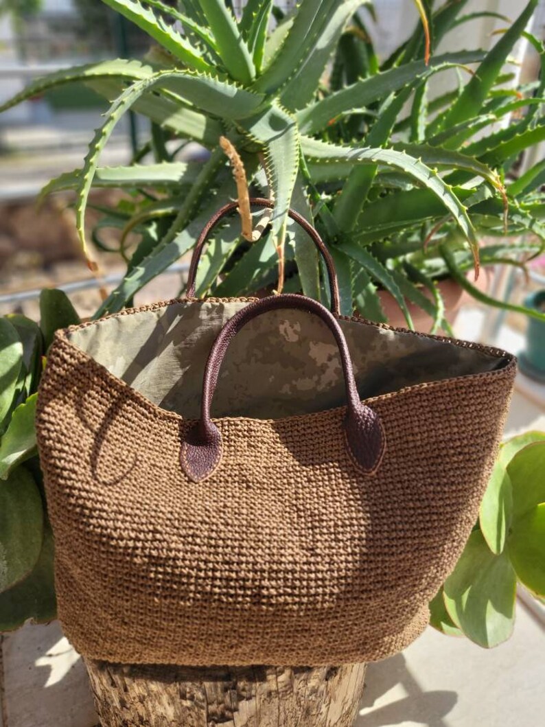 100% Handmade Craft Natural Leather Handle Bag - Paper Knit Handmade ...