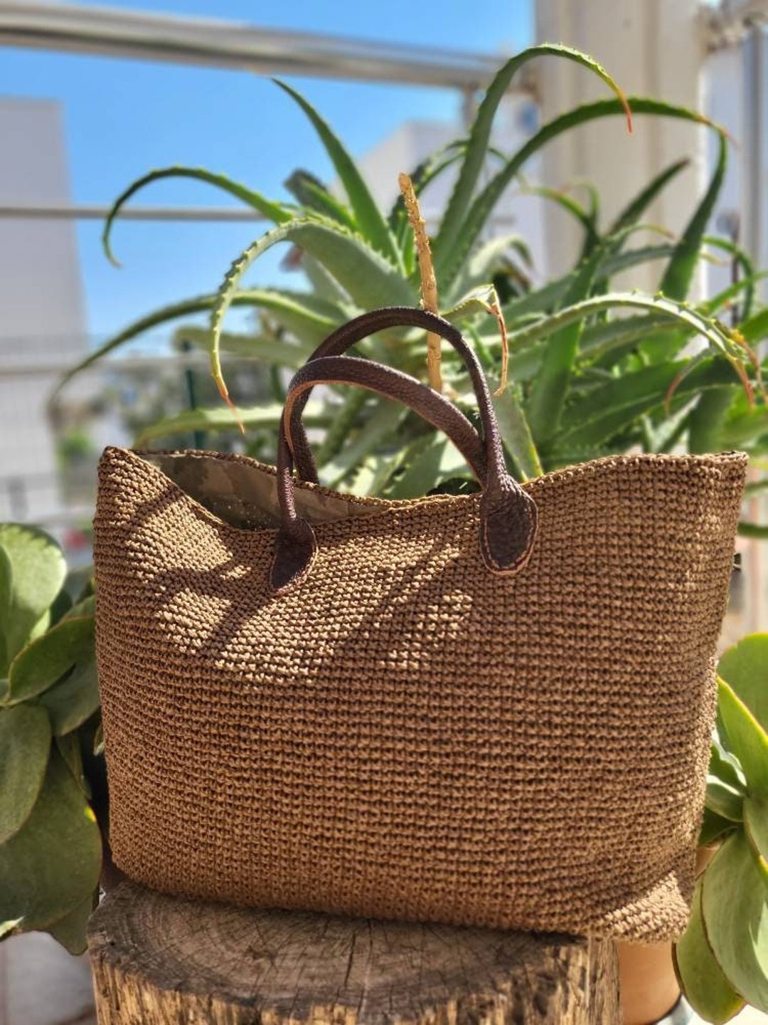 100% Handmade Craft Natural Leather Handle Bag - Paper Knit Handmade ...