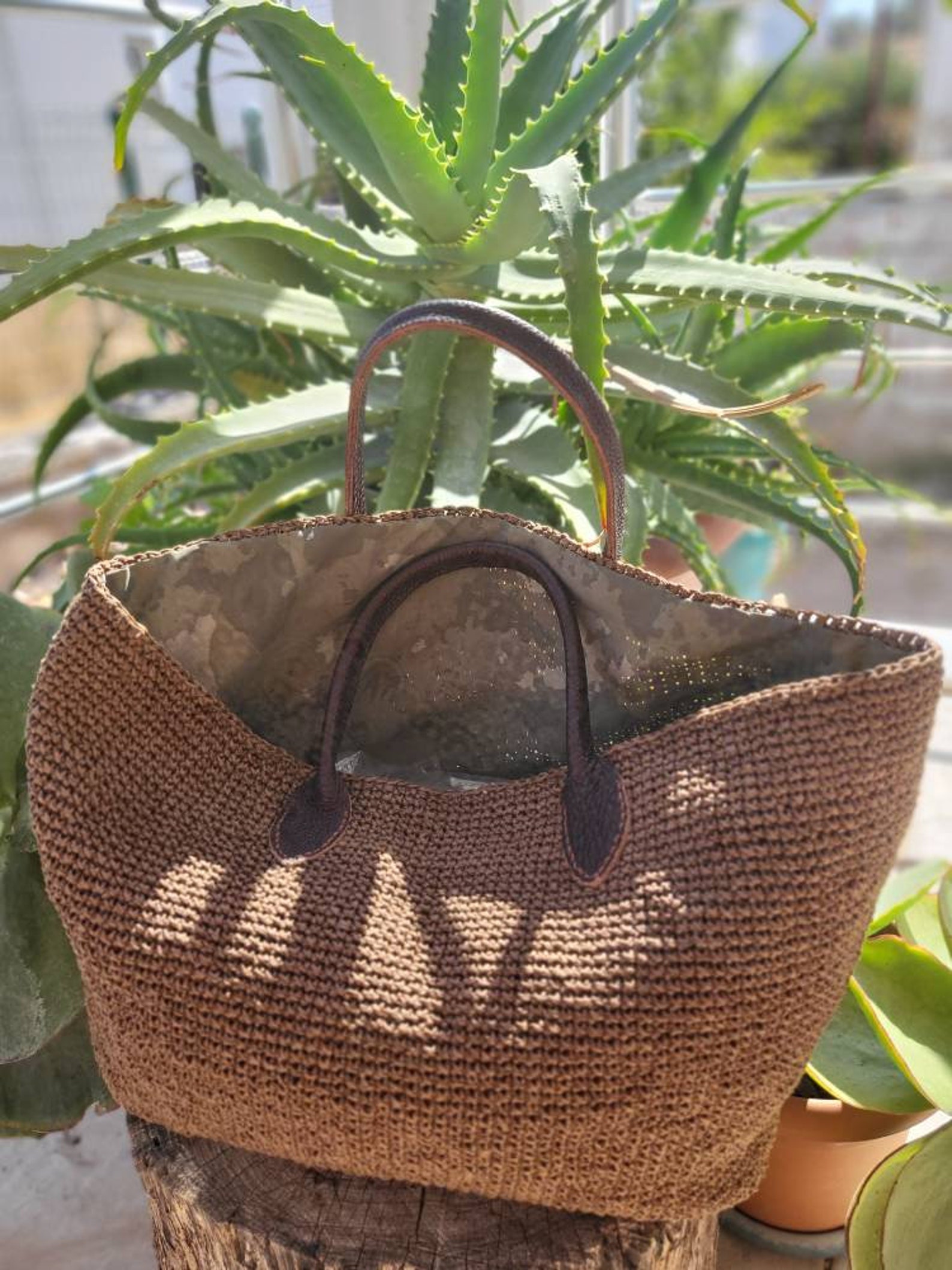 100% Handmade Craft Natural Leather Handle Bag - Paper Knit Handmade ...