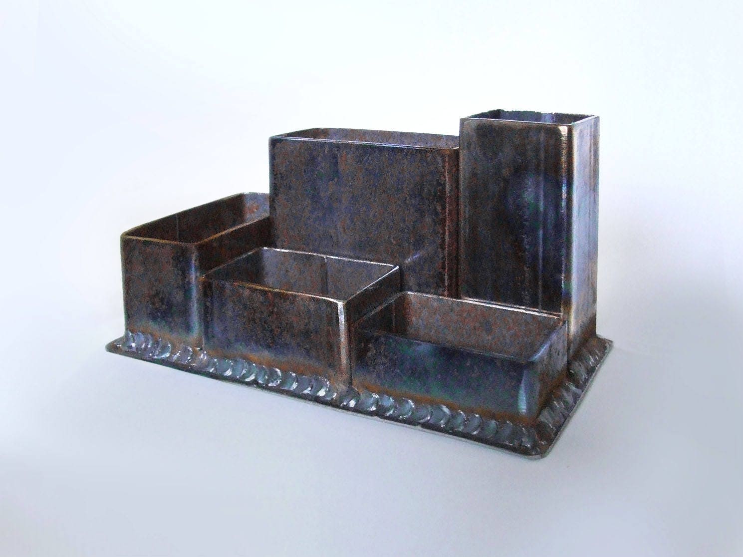 Rusty Industrial Iron Steel Desk Organizer Modern Metal Pen - Etsy